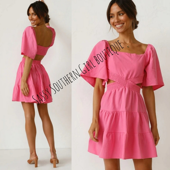 Sassy Southern Girl Boutique | Dresses | Bright Pink Cutout Mini Dress ...